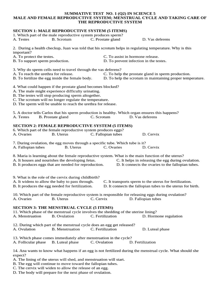 Q2 Science 5 Summative Tests | PDF | Menstrual Cycle | Reproductive System