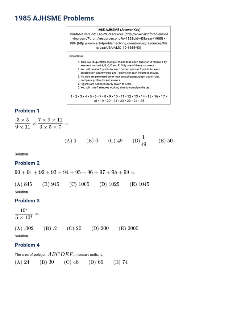 1985 AMC8 | PDF | Area | Mathematics
