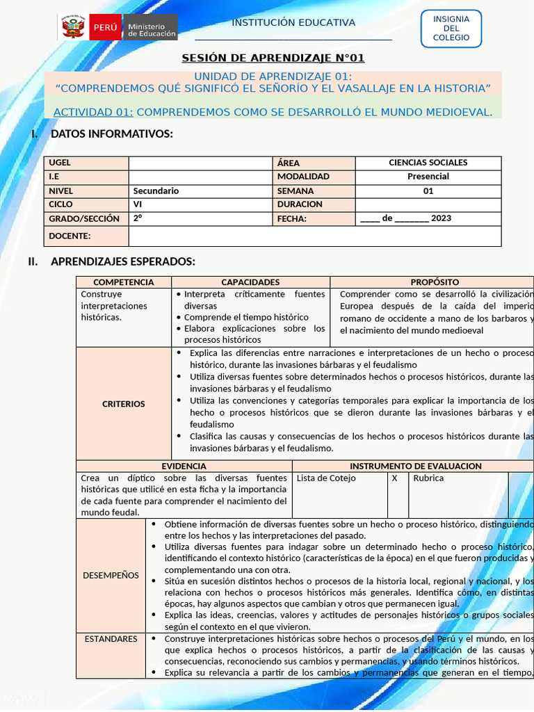 CCSS 2° - SESIÓN DE APRENDIZAJE 01 | PDF | Evaluación | Aprendizaje