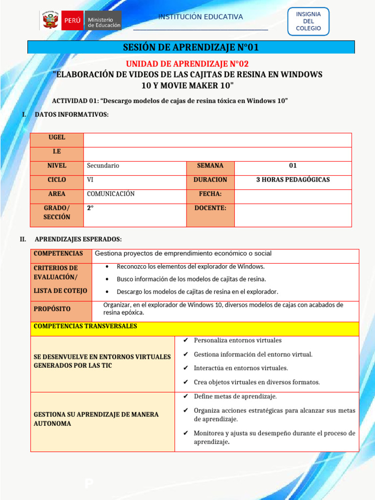 Ept Computación 2° - Sesión de Aprendizaje 01 | PDF | Aprendizaje | Maestros