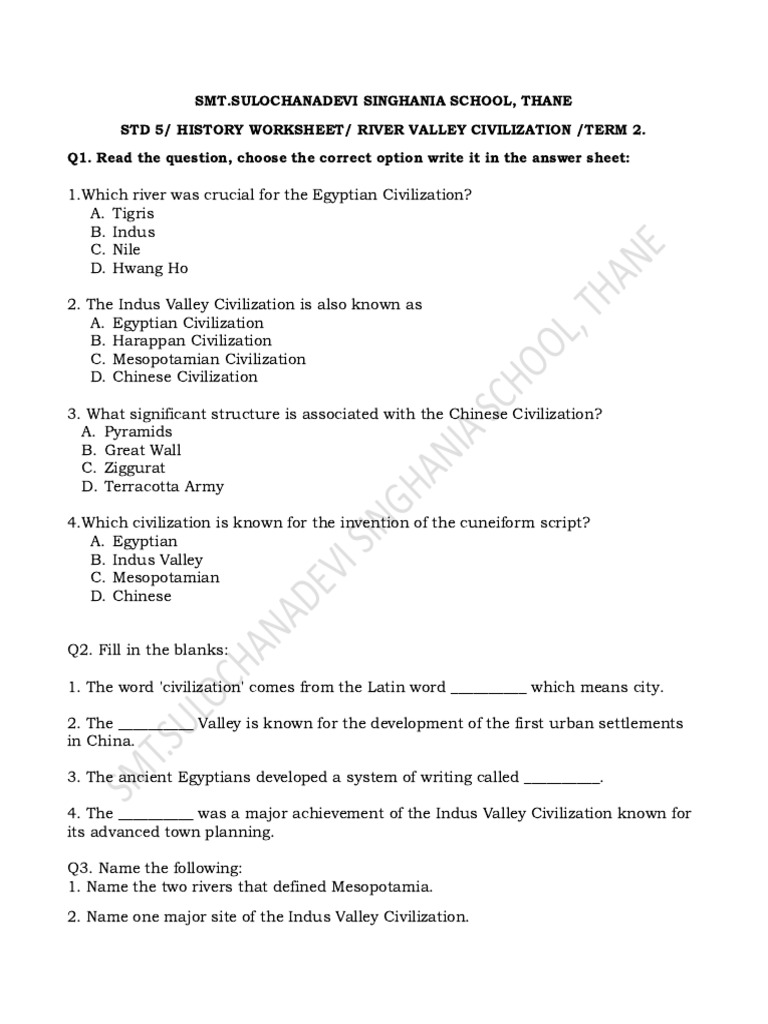 River Valley Civilizations Worksheet | PDF | Mesopotamia | Civilization