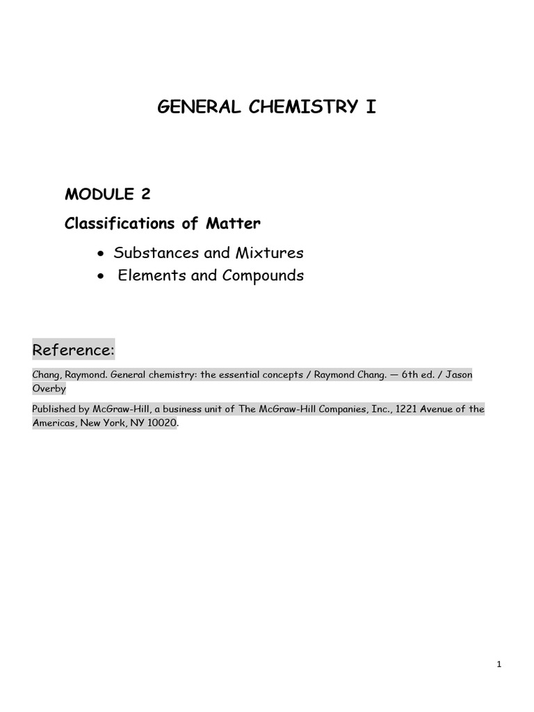 week-1-CLASSIFICATION-OF-MATTER-notes | PDF | Chemical Elements | Mixture