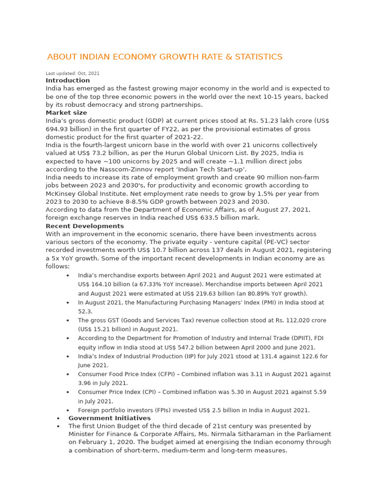 About Indian Economy Growth Rate | PDF | Economy Of India | Gross ...