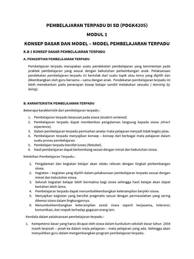 Resume Modul 1 Pembelajaran Terpadu Di SD | PDF | Karier & Perkembangan | Kesehatan Holistik
