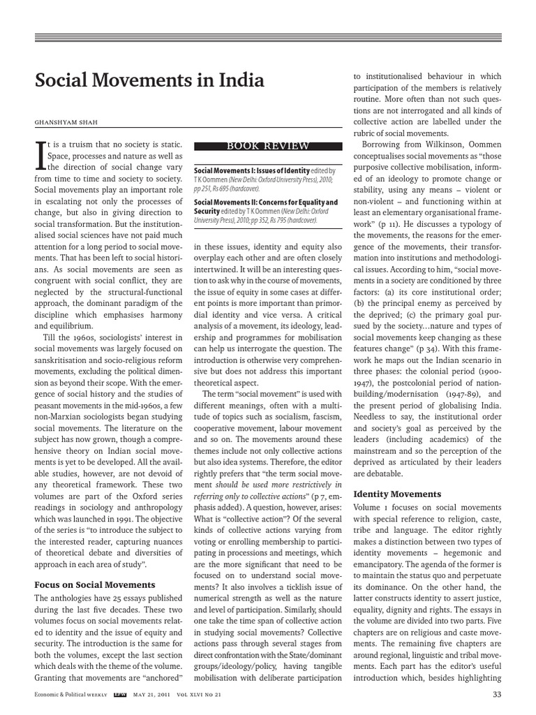 Social Movements in India A Review of Li | PDF | Collective Action ...