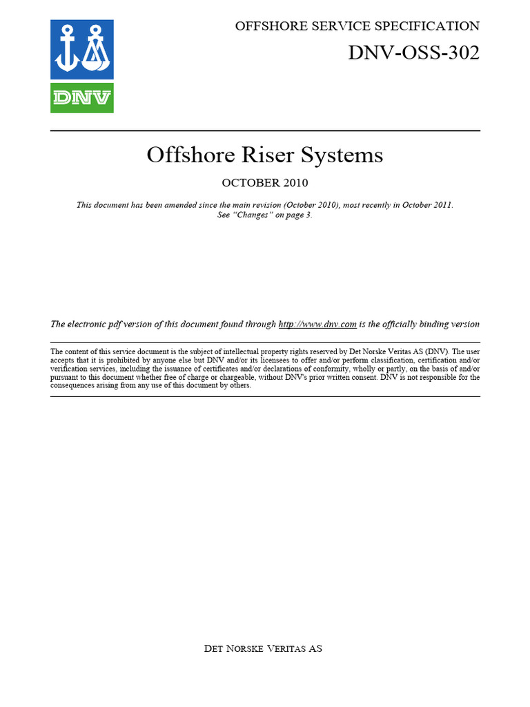 DNV-OSS-302 Offshore Riser Systems 2011-10 | PDF | Verification And Validation | Specification ...