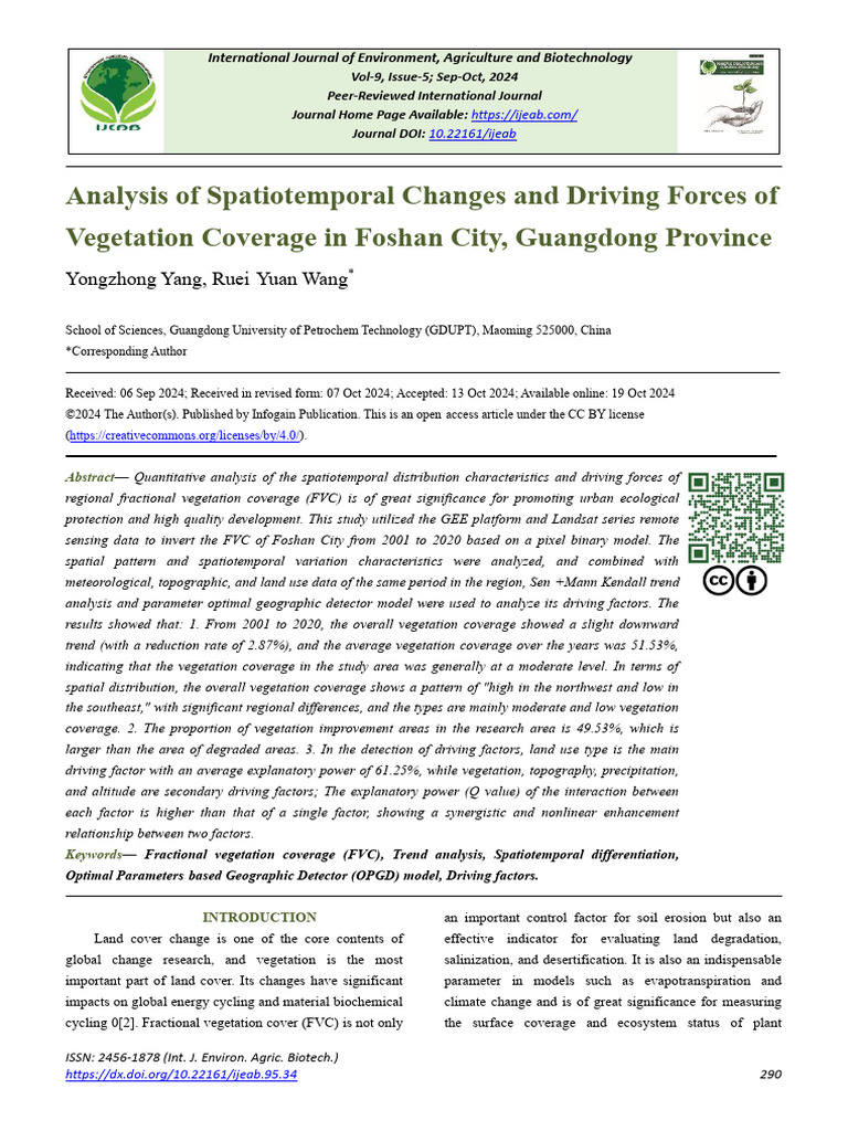 Analysis of Spatiotemporal Changes and Driving Forces of Vegetation Coverage in Foshan City ...