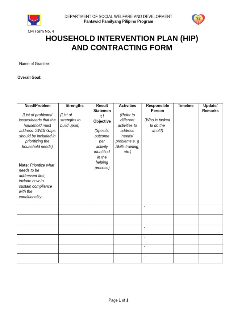 Household Intervention Plan Template | PDF