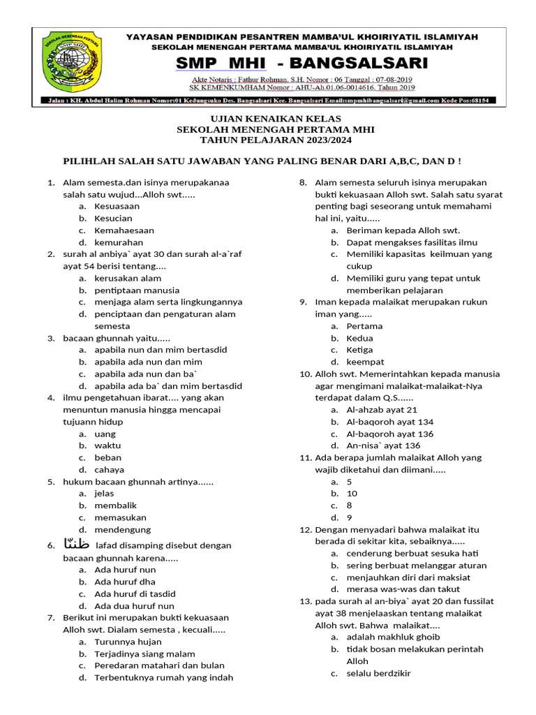 Soal PAI Kelas 7 | PDF