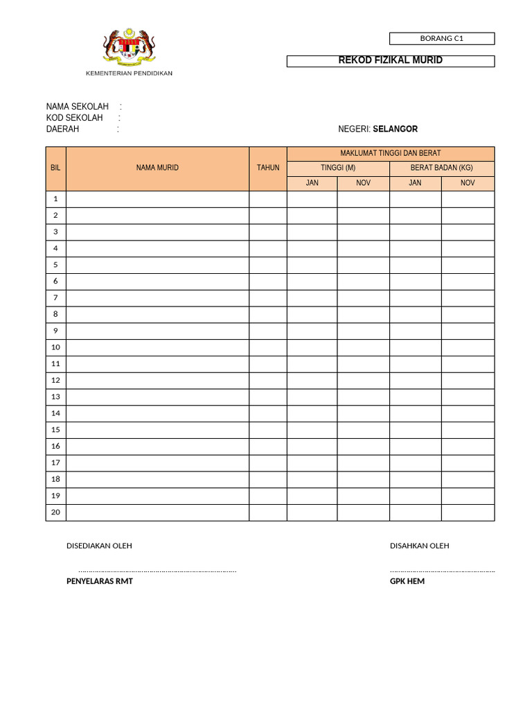 Borang RMT C1 Hingga C9 Terkini 2023 | PDF