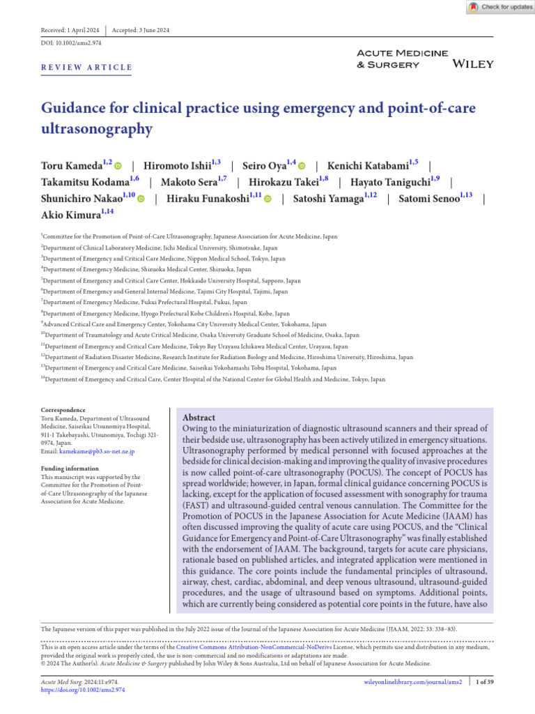 Acute Medicine Surgery - 2024 - Kameda - Guidance For Clinical Practice ...