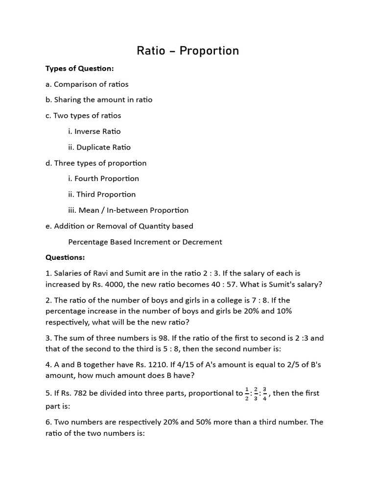 Ratio Revision | PDF | Ratio | Numbers