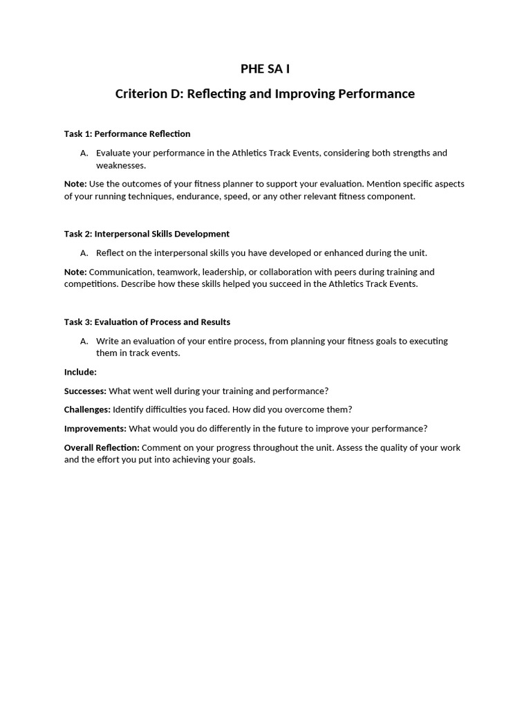 MYP 1 SA I Criterion D | PDF