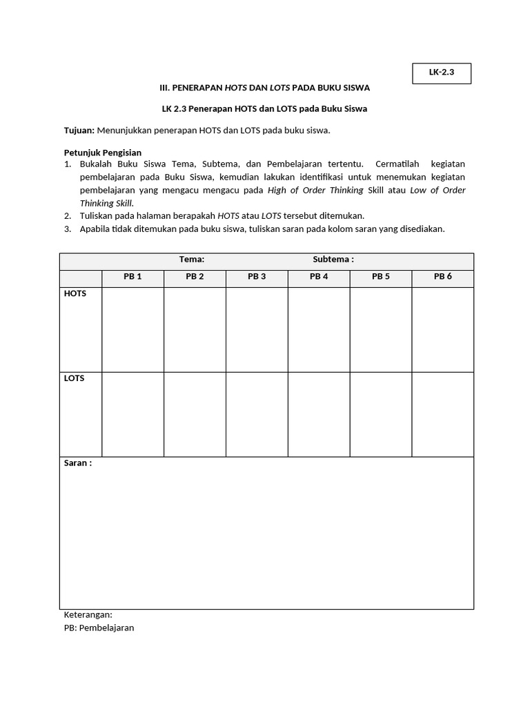 Penerapan HOTS dan LOTS di Buku Siswa | PDF