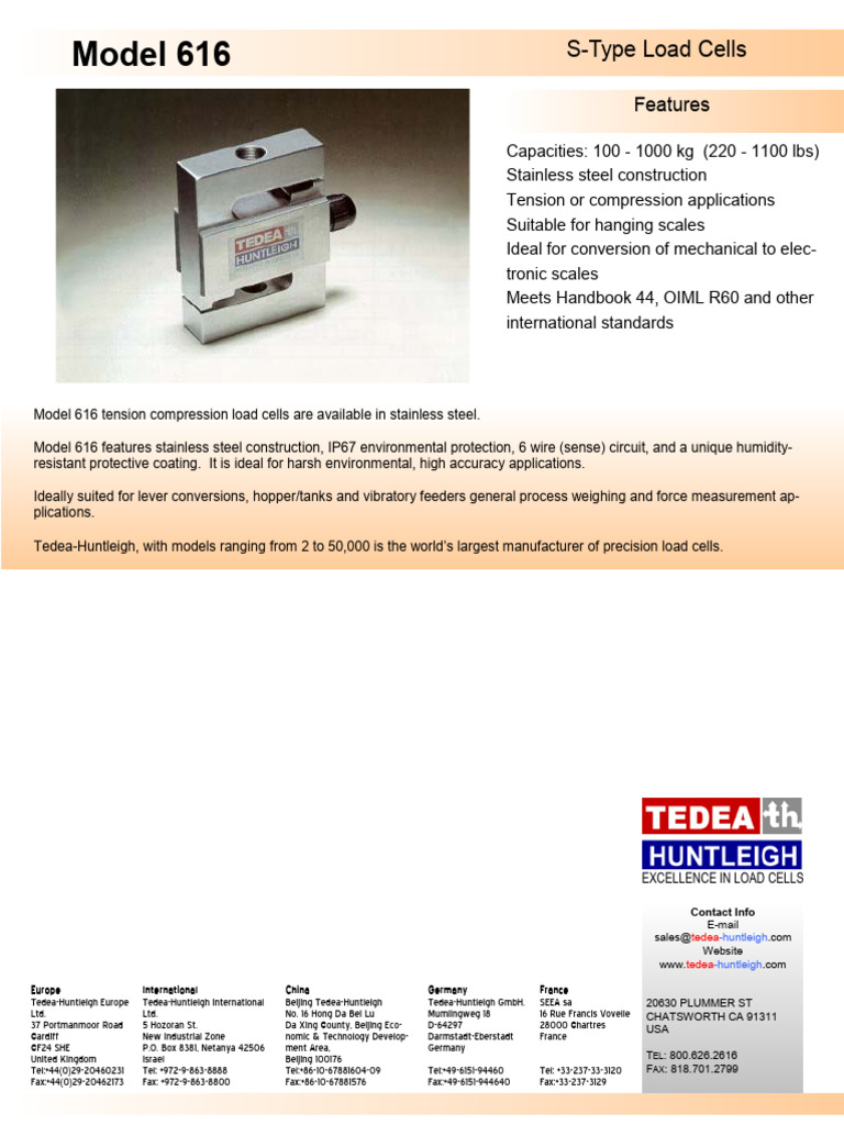 Tedea Huntleigh Model 616 LOAD CELL | PDF | Electrical Resistance And Conductance | Electrical ...