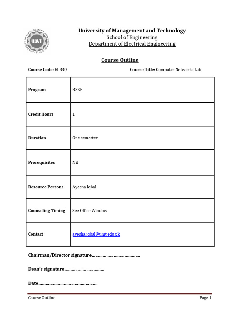 EL330 Computer Networks Course Outline Lab Spring 18 | PDF | Computer Network | Routing