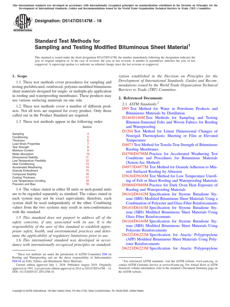 ASTM D 5147-D 5147 M-18 Sampling and Testing Modified Bituminous Sheet ...