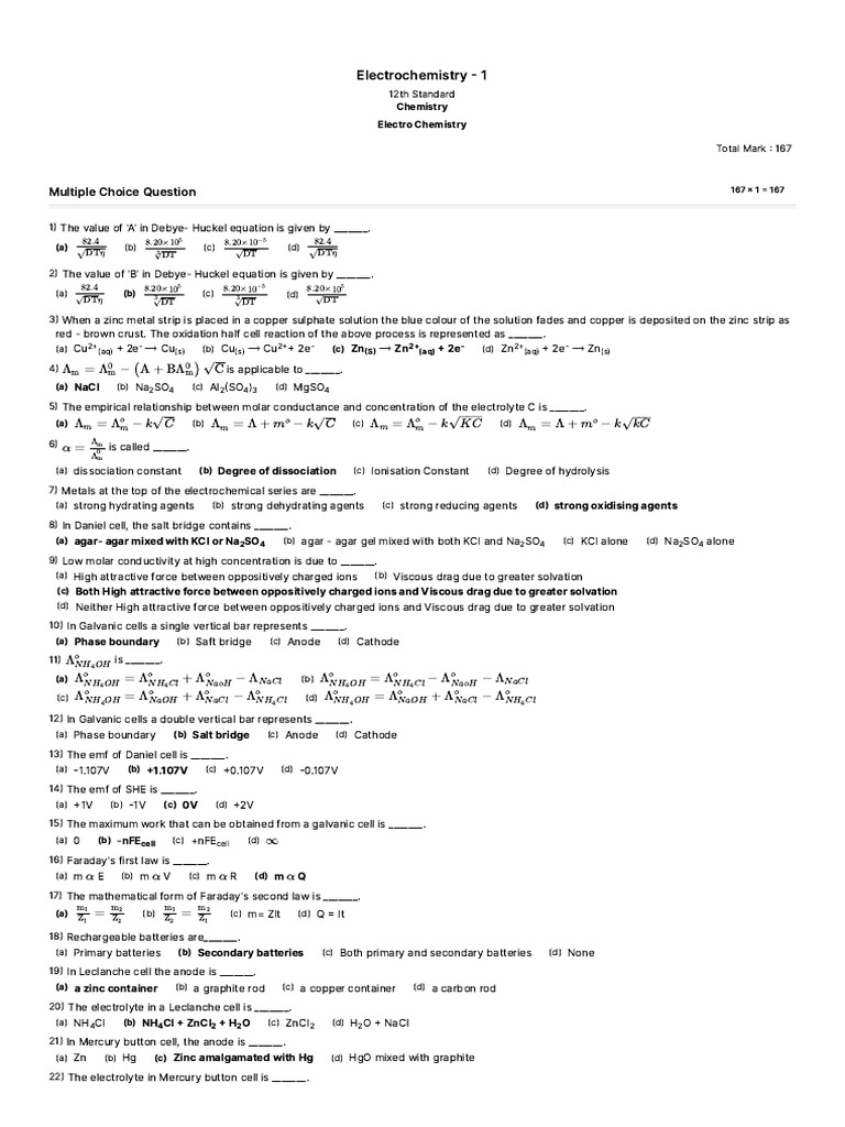 LN 9 Electrochemistry Choose Quesanswer-1 | PDF | Electrochemistry | Redox