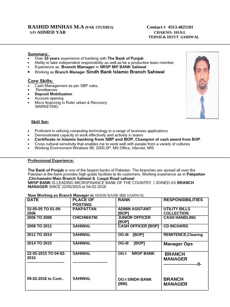 Cv of rashid minhas01 | PDF | Pakistan | Institutional Investors