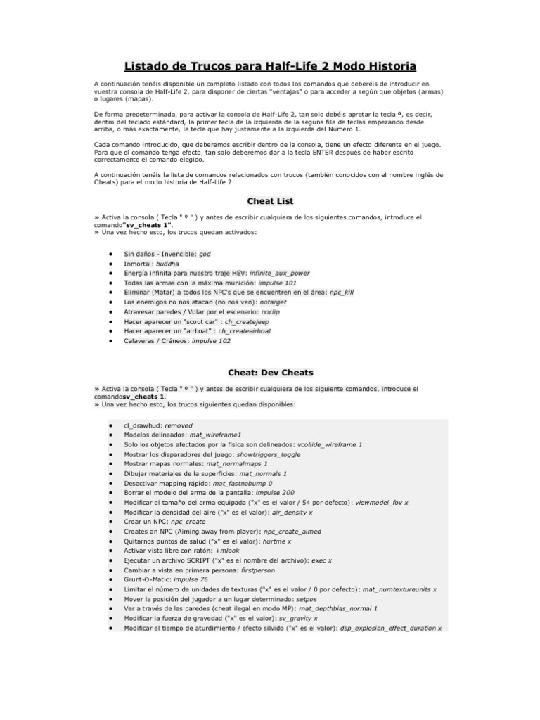 Half Life 2 Commands | PDF | Juego de azar | Videojuegos