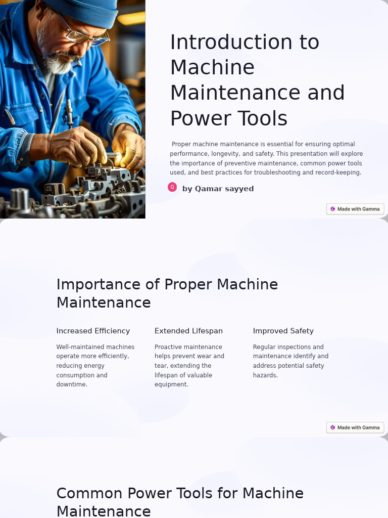 Introduction To Machine Maintenance and Power Tools (Autosaved) | PDF ...