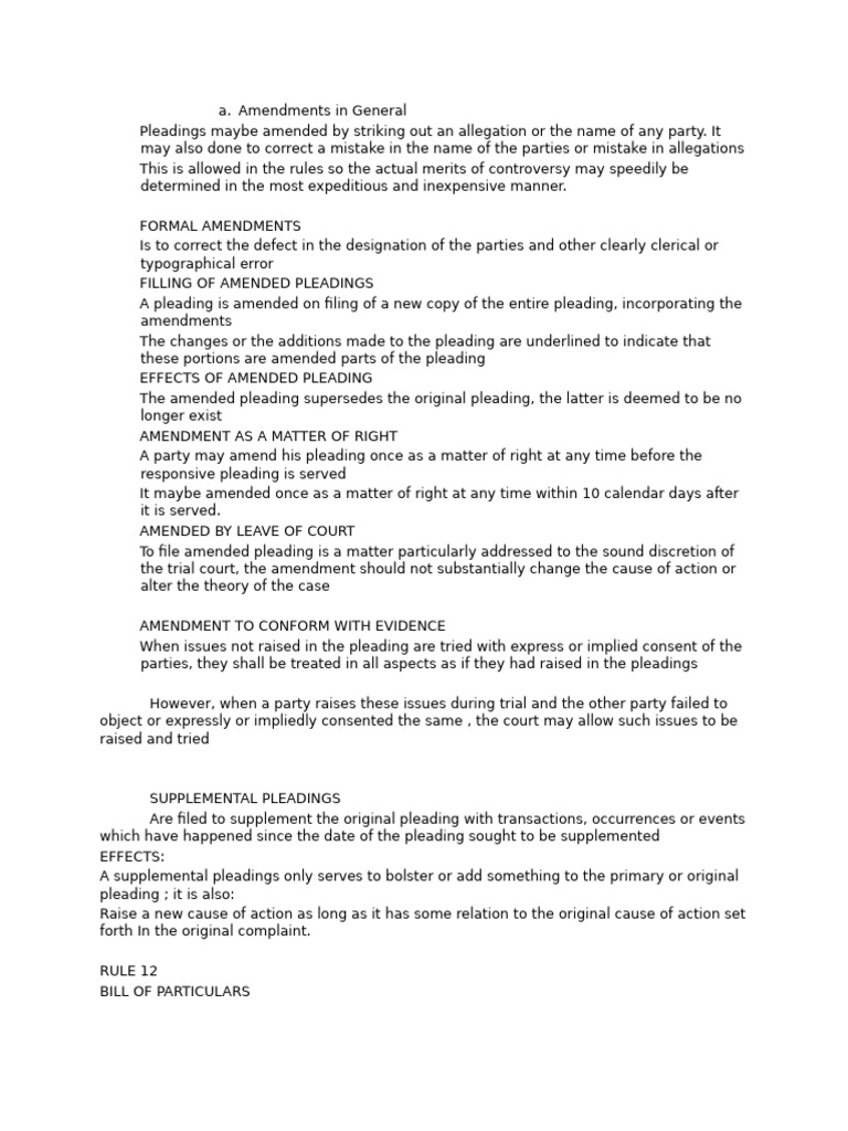 Amendments in General | PDF | Pleading | Civil Law (Common Law)