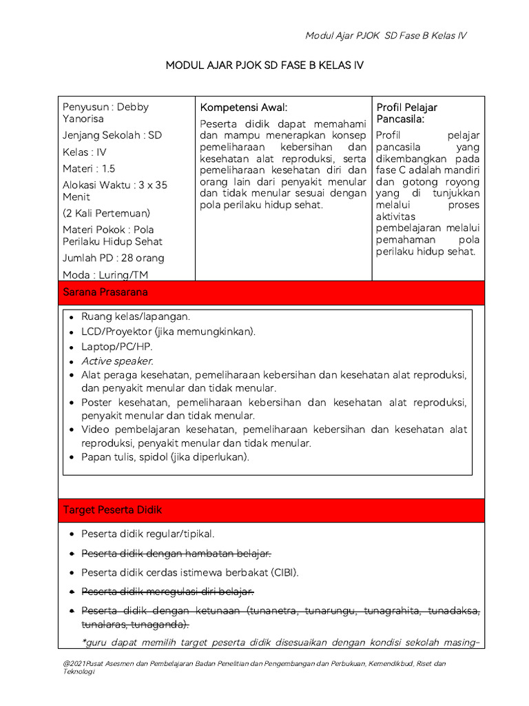 Modul Ajar PJOK Kelas 4 Pola Perilaku Hidup Sehat - Compressed | PDF | Karier & Perkembangan ...