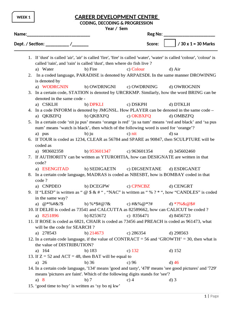 Test Series - Coding, Decoding & Progression | PDF | Analysis ...