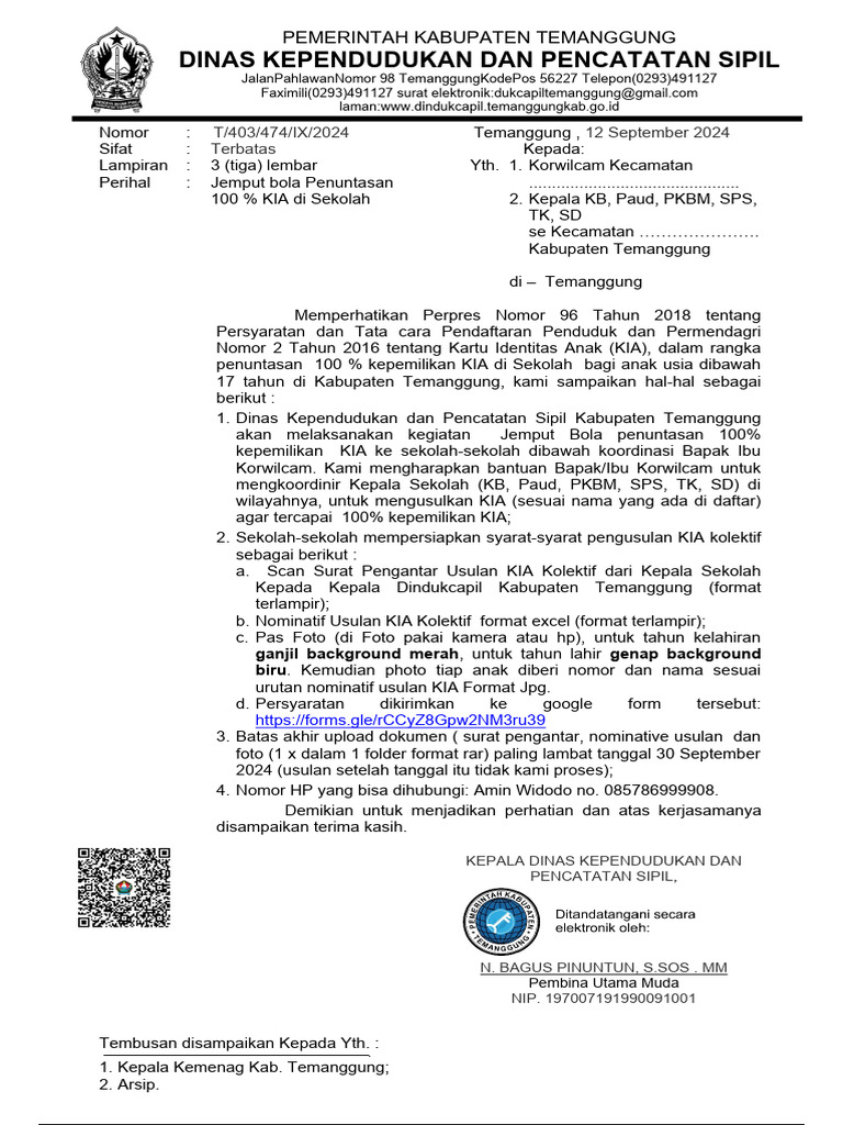 Surat KPD BPK Ibu Korwilcam Kedu Dan Ka Sekolah | PDF