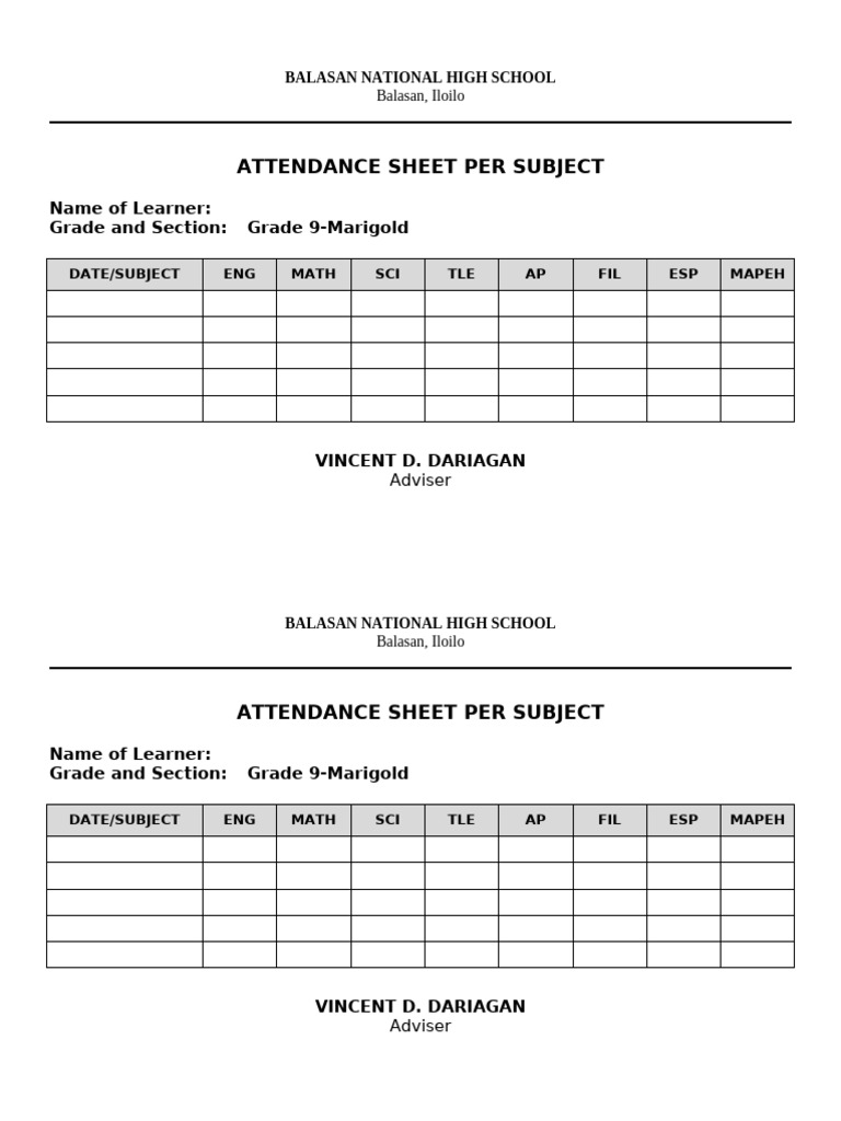 Attendance Sheet (Tardiness) | PDF