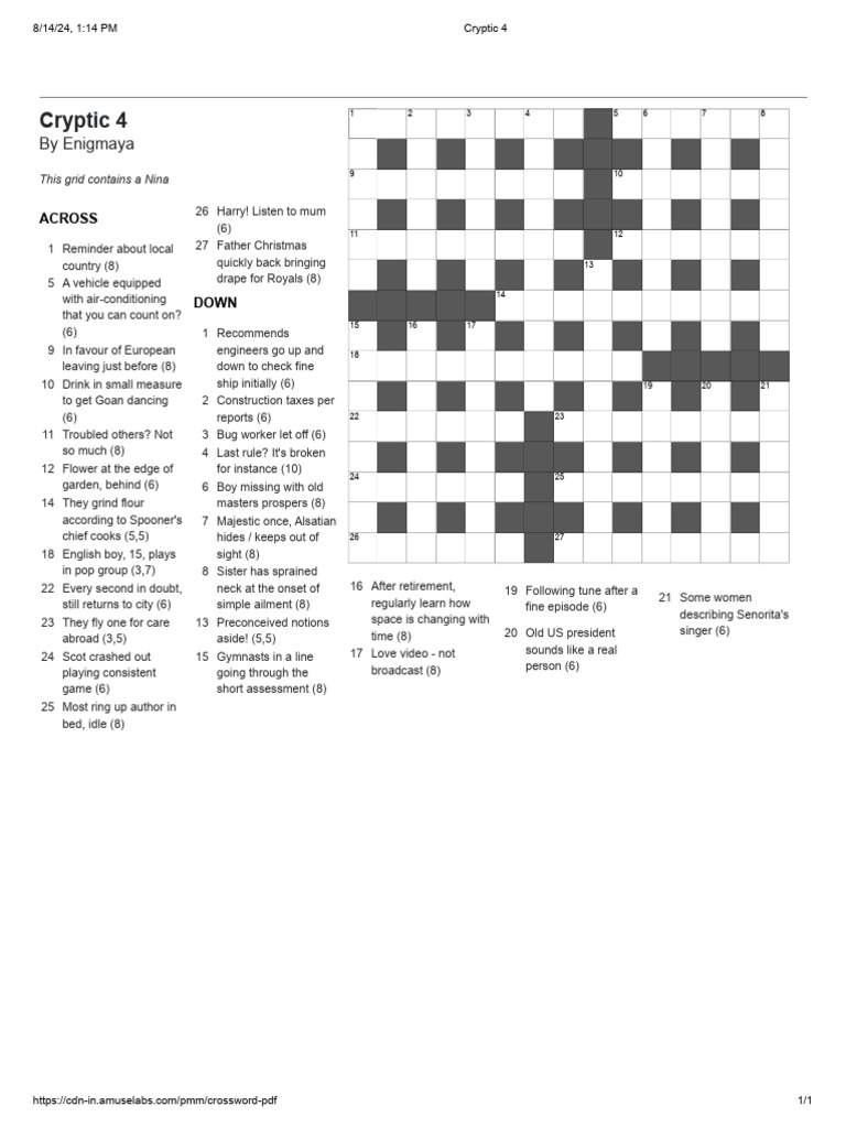 Cryptic Crossword Puzzle 4 Solutions | PDF