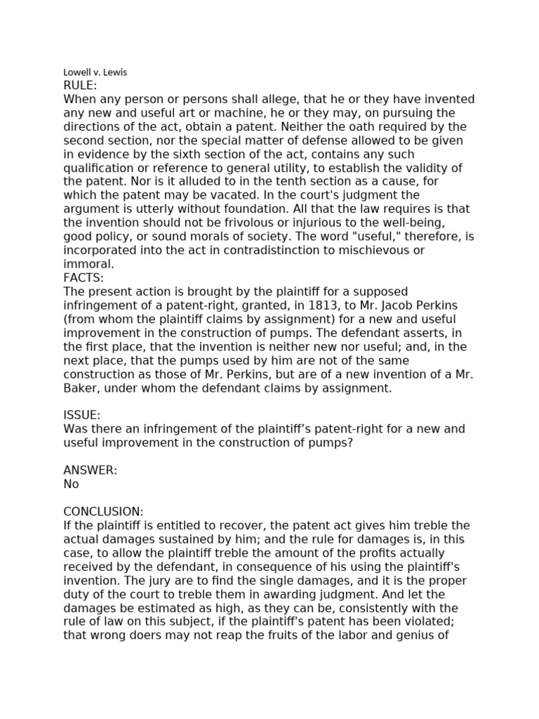 Lowell v. Lewis | PDF | Patent | Damages