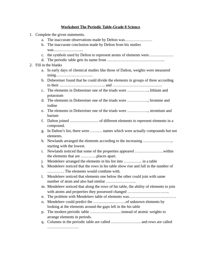 Worksheet The Periodic Table | PDF | Art