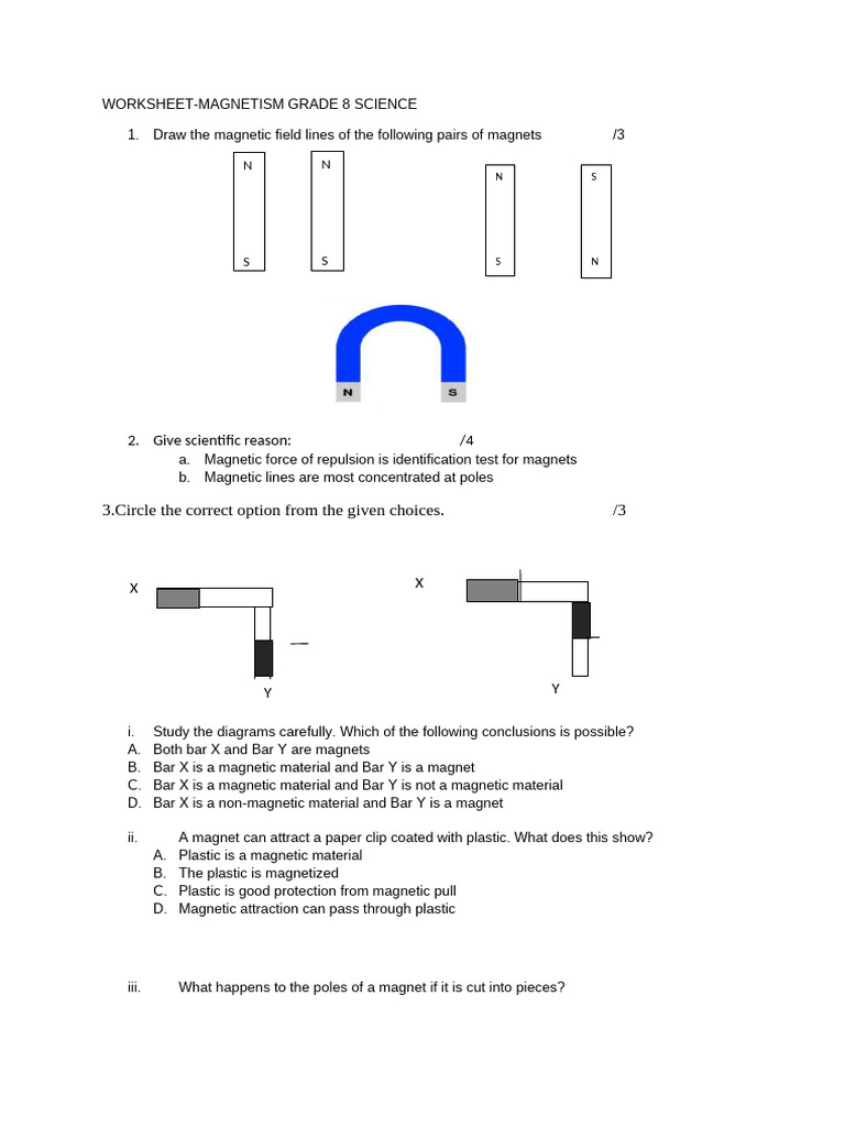 Grade 8 Magnetism Worksheet | PDF