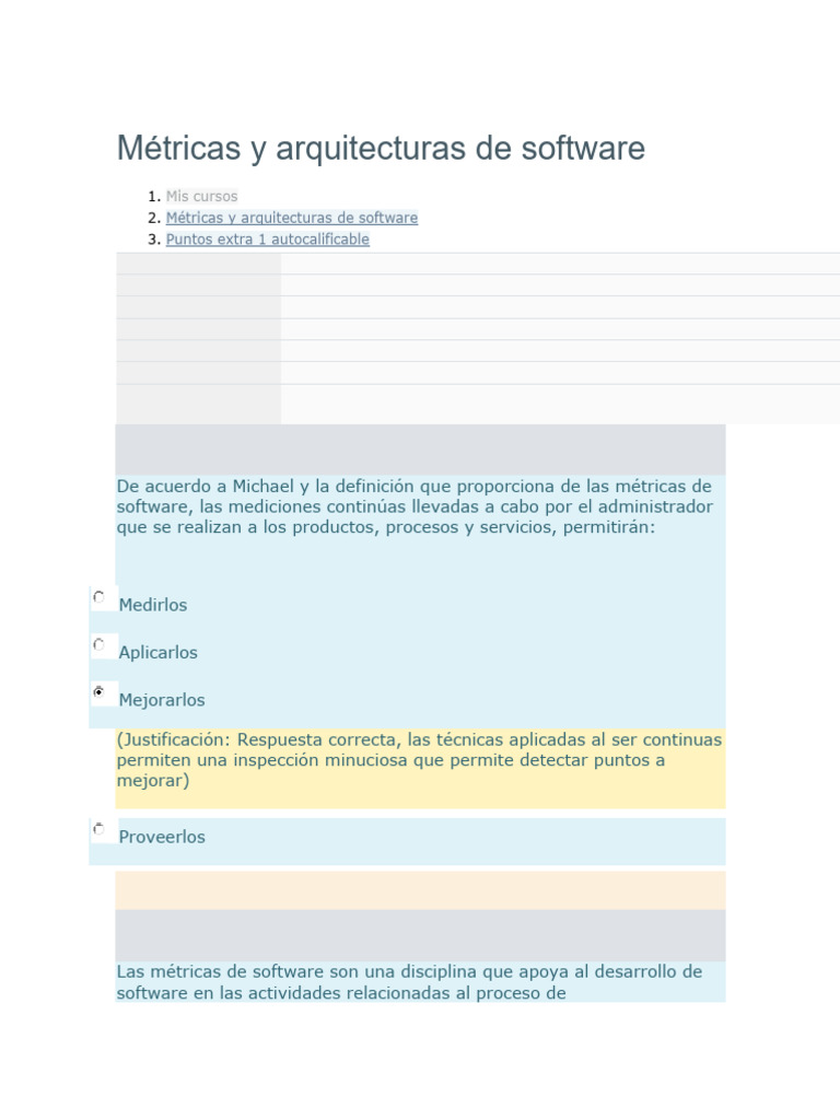 SEMINA 1- AUTOCALIFICABLE-Métricas y arquitecturas de software | PDF | Software | Realimentación