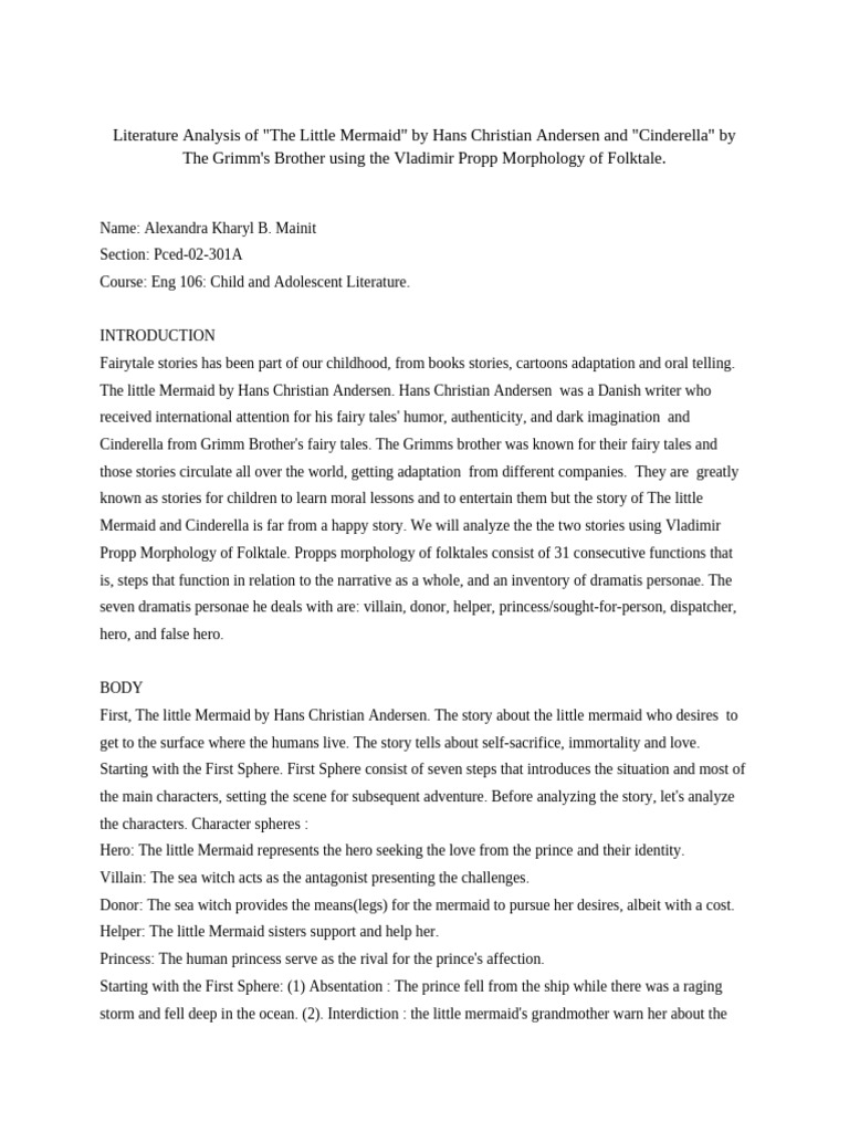 Literature Analysis of - The Little Mermaid - by Hans Christian ...
