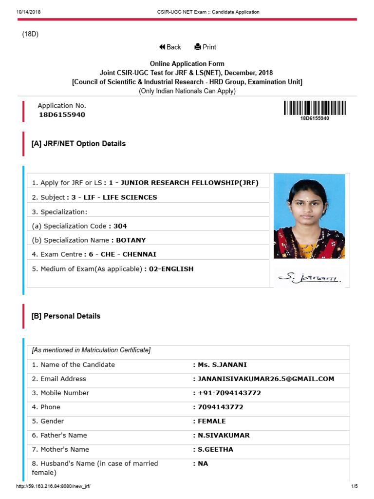 CSIR-UGC NET Exam - Candidate Application | PDF | Qualifications