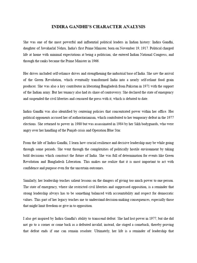 Indira Gandhi - Character Analysis | PDF | Leadership | Government