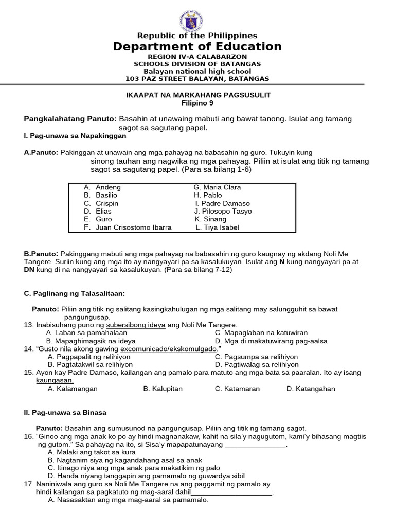 Exam 4th Grading | PDF