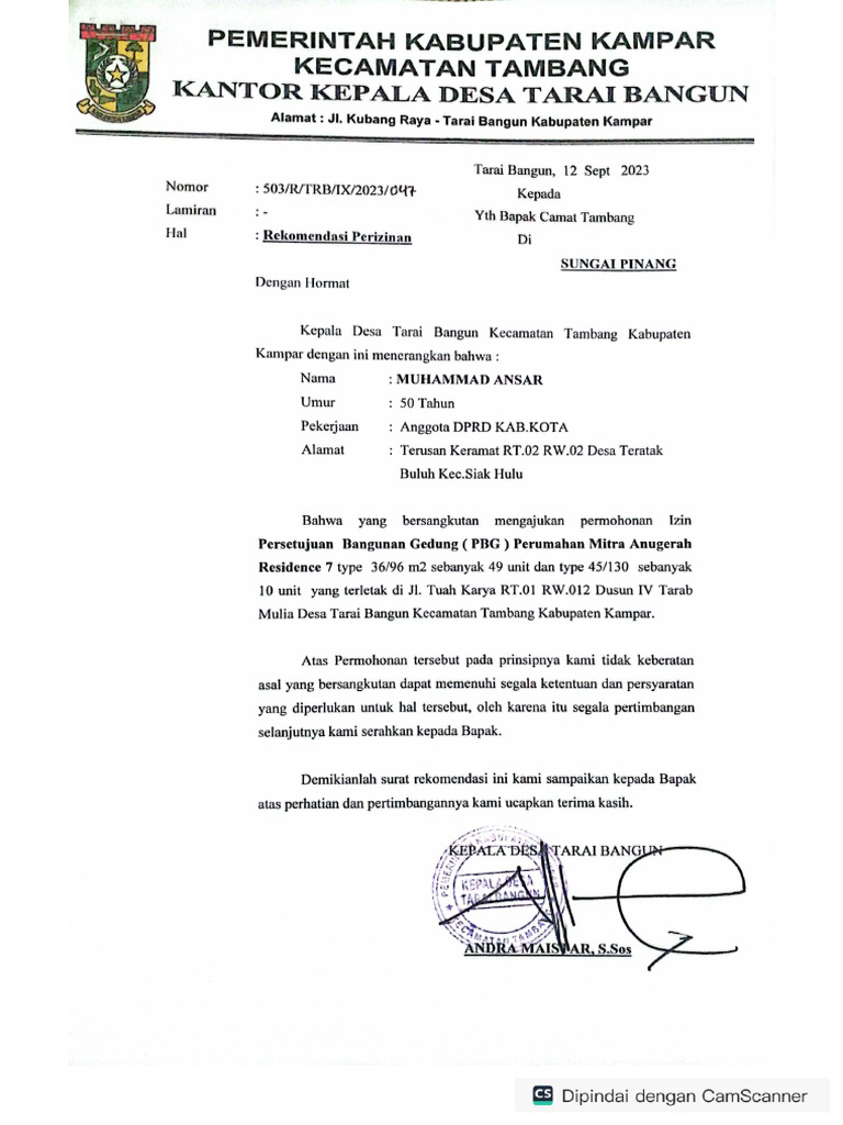 Rekom Imb PBG Dari Desa | PDF