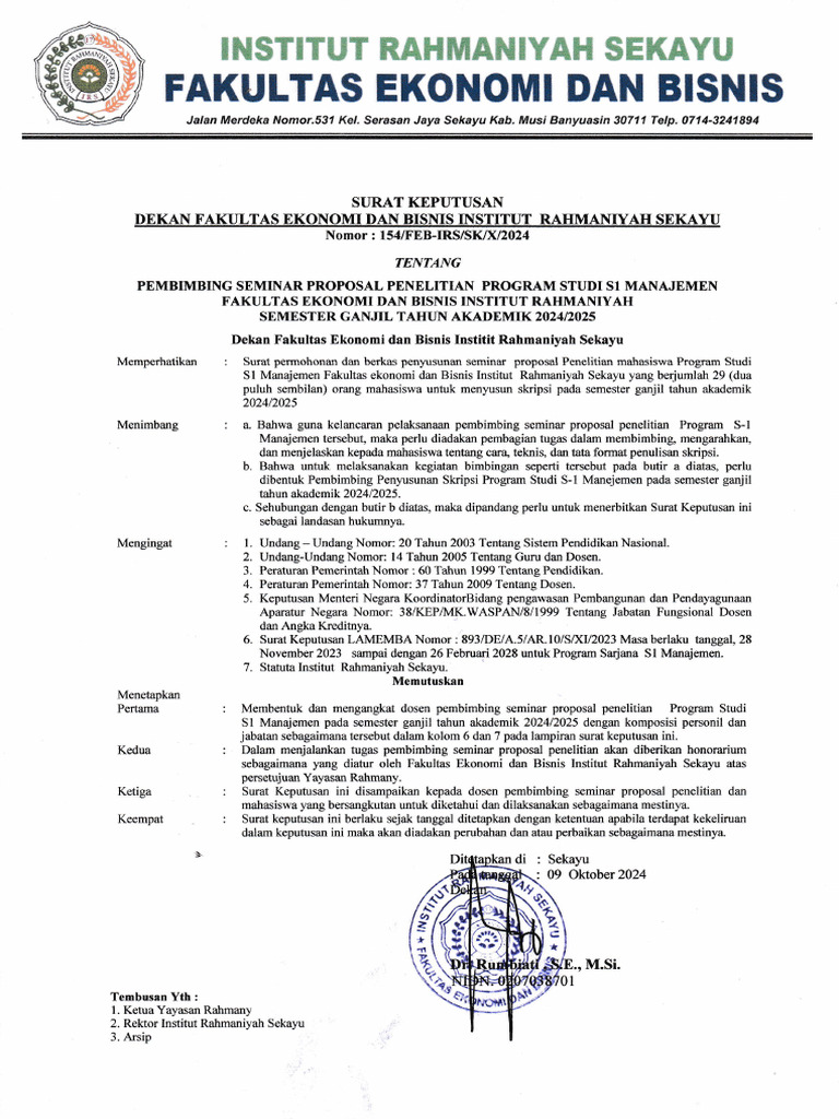 SK Pembimbing Seminar Proposal Penelitian | PDF