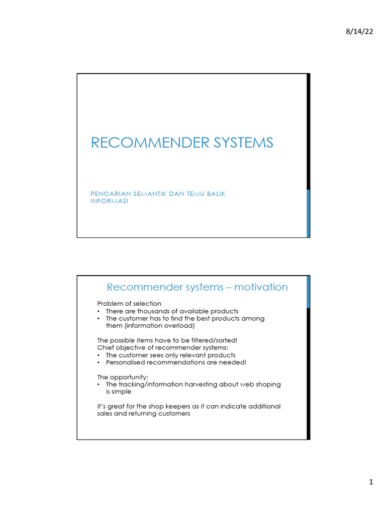 10 Recommender Systems Pdf Statistical Classification Information Retrieval
