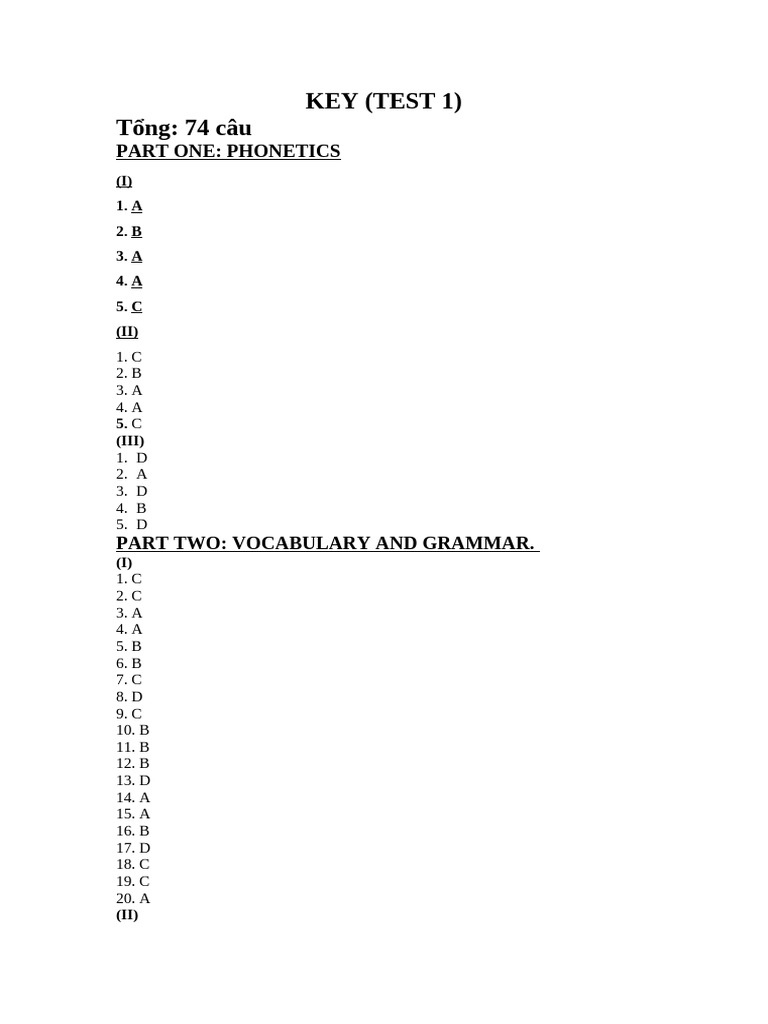 Key (Test 1) | PDF | Foreign Language Studies