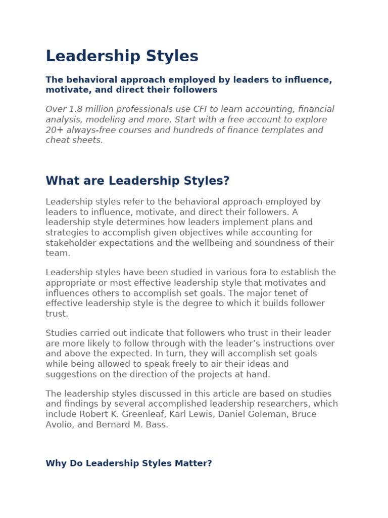 Leadership-Styles | PDF | Leadership | Transformational Leadership