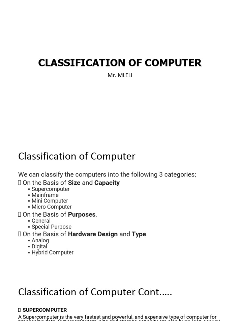 Classification of Computer | PDF | Microcomputers | Mainframe Computer