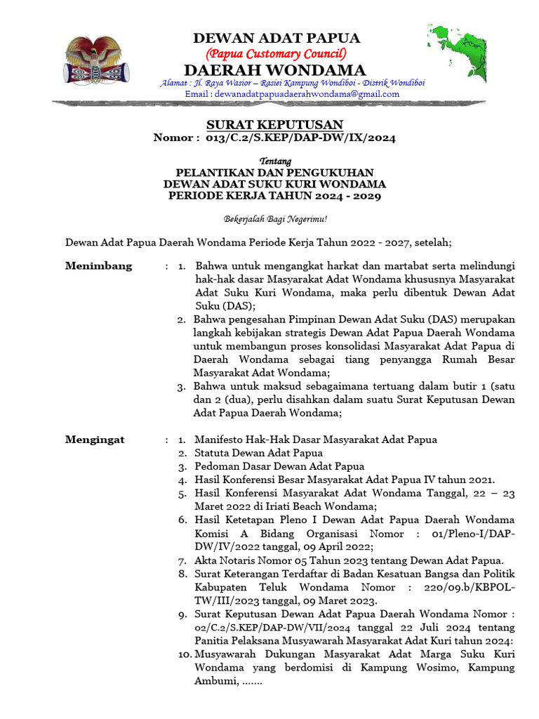 Pelantikan Dewan Adat Suku Kuri Wondama | PDF