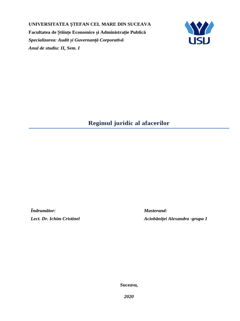 Regimul Juridic Al Afacerilor-Aciobanitei Alexandra | PDF