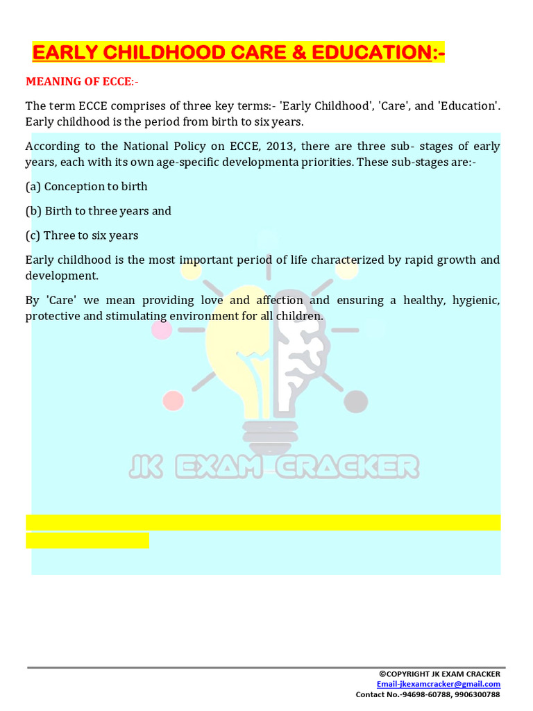 Early Childhood Care & Education:-: Meaning of Ecce | PDF | Early ...