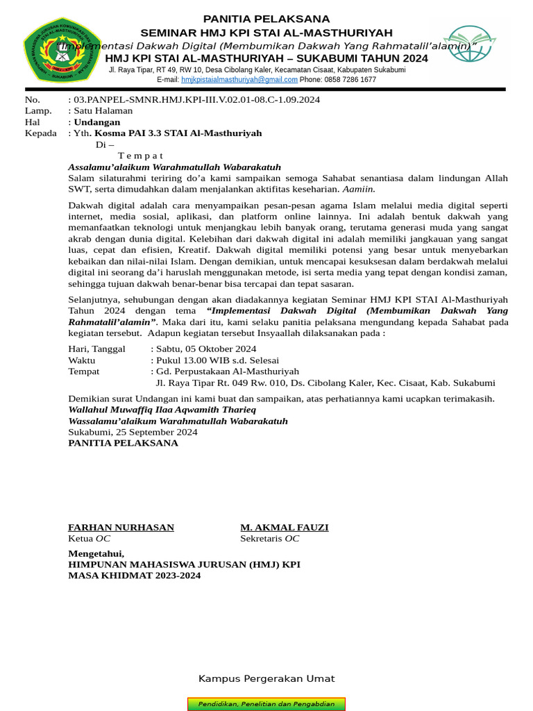 Surat Undangan Kosma Pai 3.3 | PDF