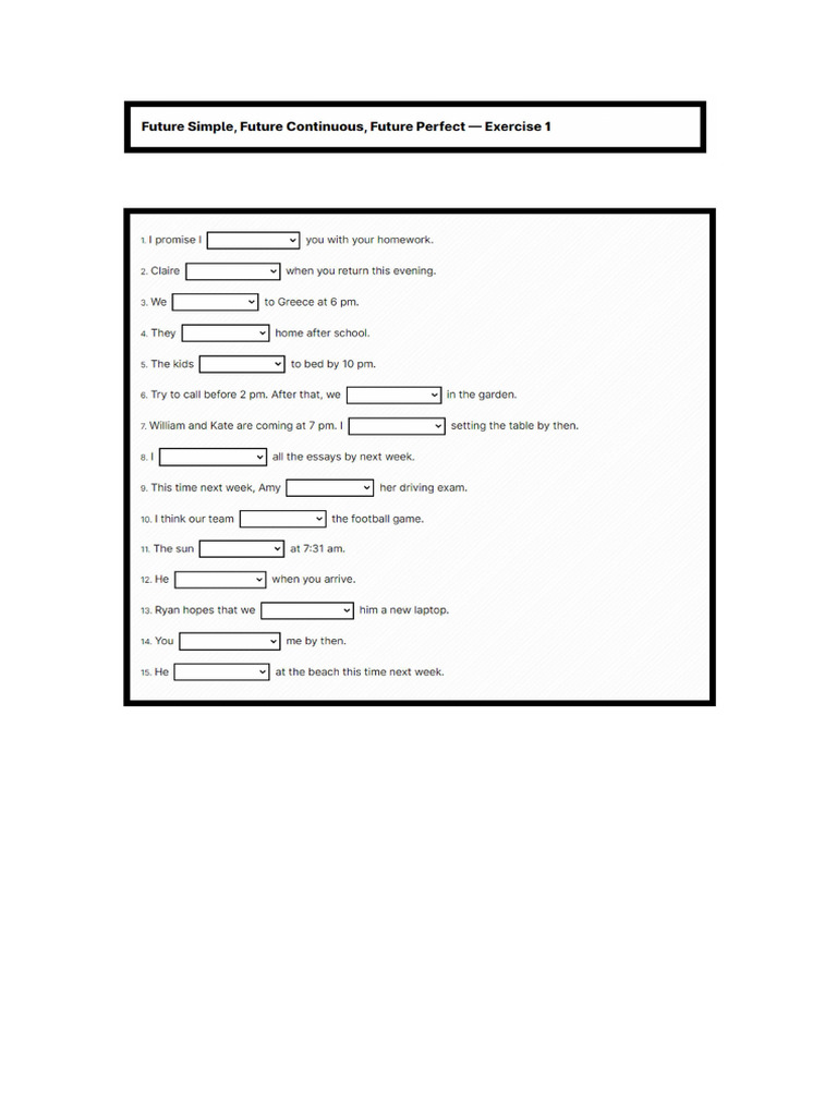 Future Simple, Future Continuous, Future Perfect | PDF